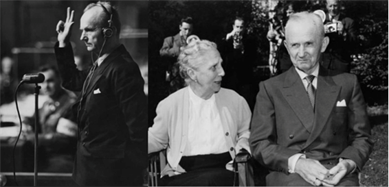 Figura5. Dönitz declarando en el juicio y con su esposa tras salir ...